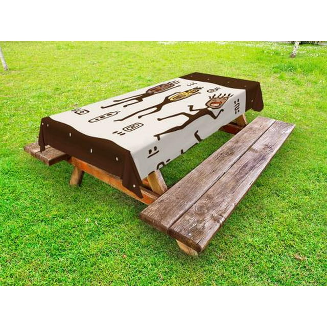 Primitive Outdoor Tablecloth, Cartoon Dancing Natives Wearing African ...