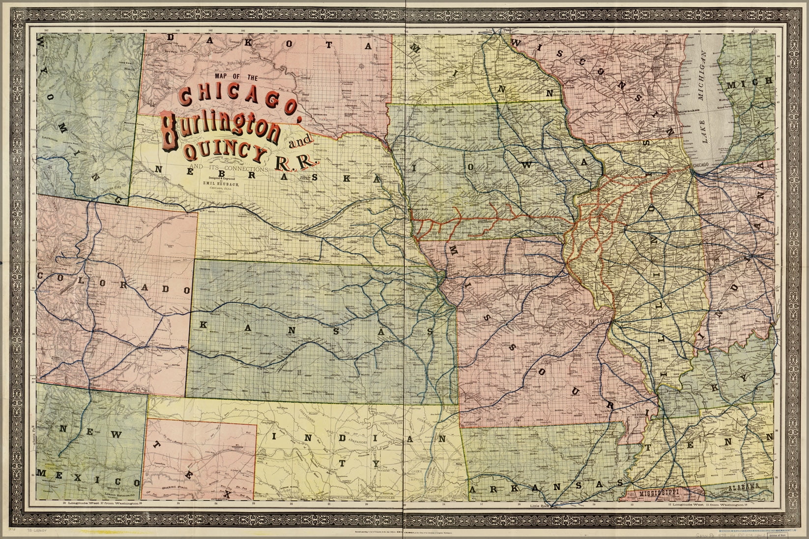 24"x36" Gallery Poster, Map of Chicago Burlington & Quincy Railroad ...
