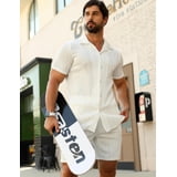 URRU Men's 2 Piece Outfits Short Sleeve Casual Button Down Shirt and ...