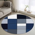 Blue Black Round Area Rug 3.3ft Geometric Abstract Color Block Plaid ...