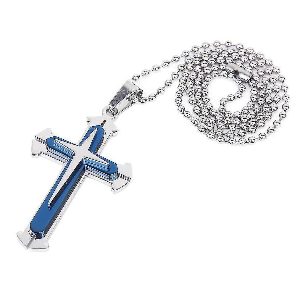 Collar con colgante de cruz Azul plateada de acero inoxidable de 3 ...