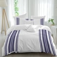 4 Piece Duvet Cover Set Cal king, Navy Blue Vertical Stripes Soft ...