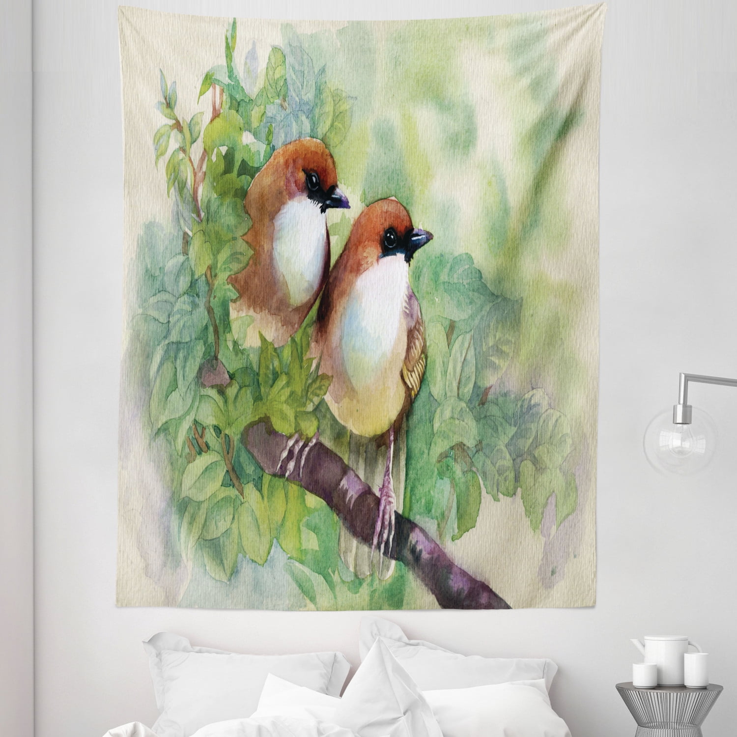 Birds Tapestry, Pair of House Sparrow Birds Romantic Love Portrayal ...