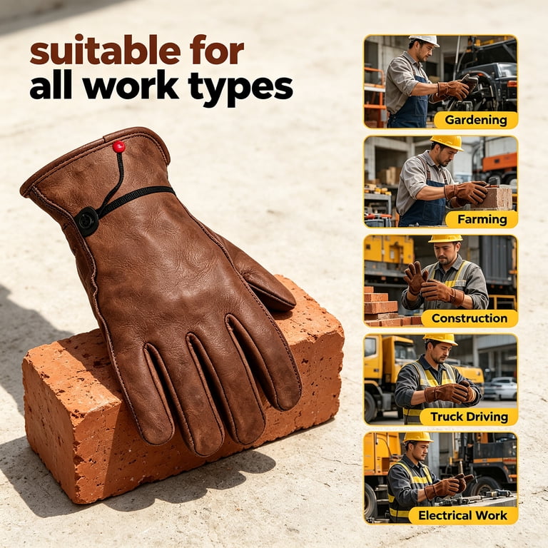 Leather Utility Gloves Featuring Stitched Finger Seams, Added Working ...
