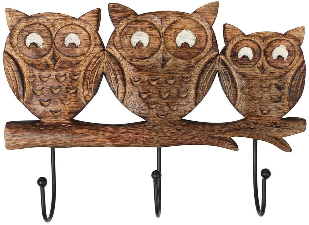 Ajuny Wood Brushed Finish Wall Hanging 3 Key Hook Holder Decorative ...