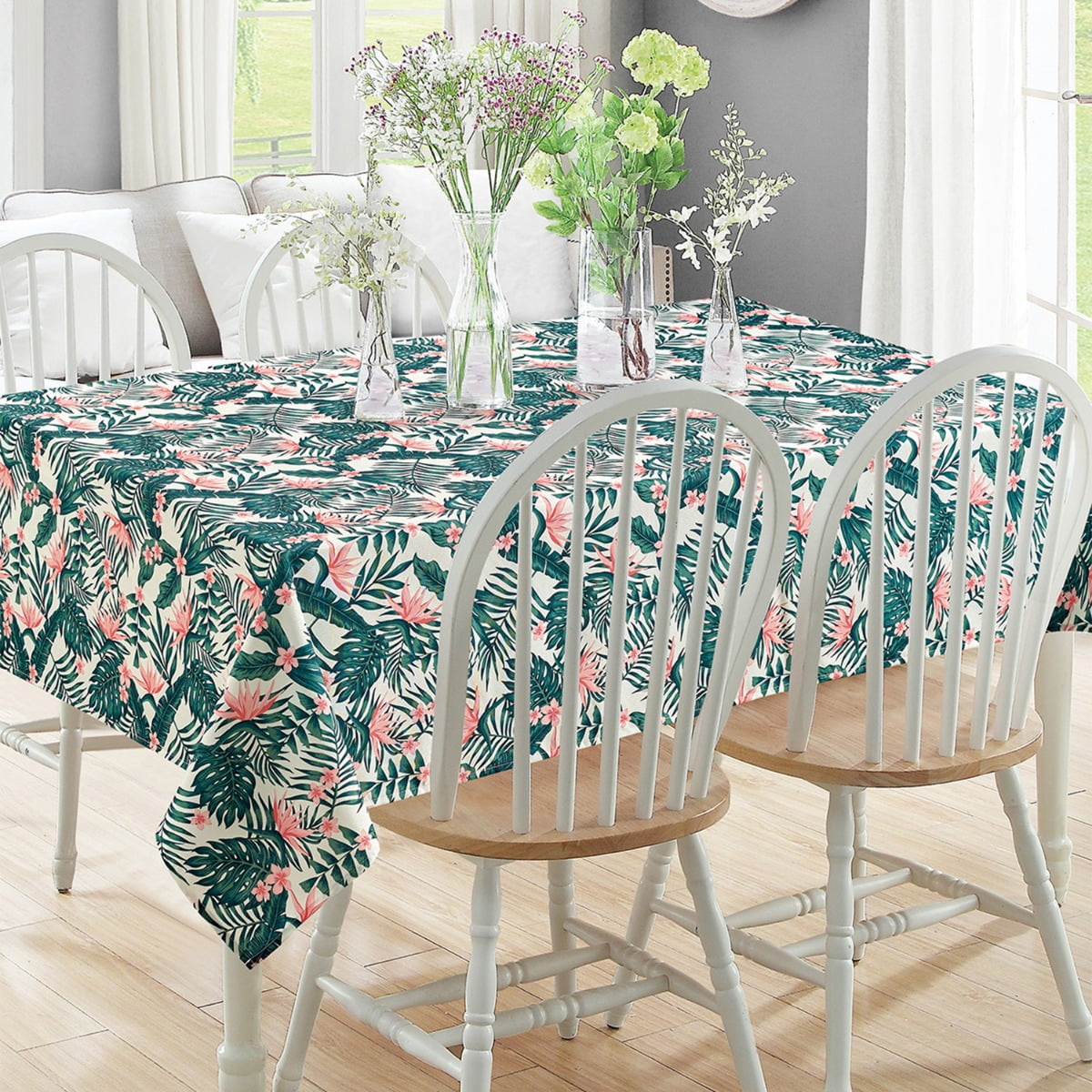 Palm Tropical Floral Table Linen Palm Leaf Peach Pink Floral Watercolor ...