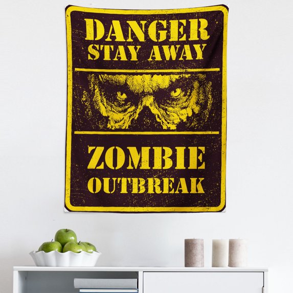 Zombie Tapestry, Danger Stay Away Outbreak Message Monster Warning Sign ...