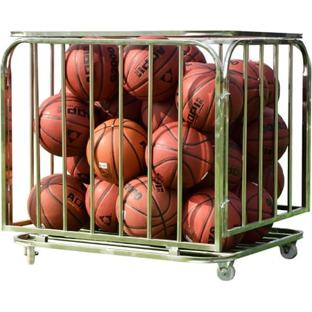Folding Ball Cage with Lids/Wheels, Stainless Steel Basketball Storage ...