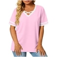 Fengqque Women's Plus Size V Neck Short Sleeve Top Criss Cross Detail ...