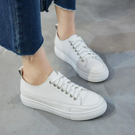 Genuine leather shoes White Sneakers Women Comfortably outdoor Lace-up ...