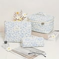 3Pcs Large Floral Quilted Makeup Bag Set, Portable Zipper Cosmetic ...