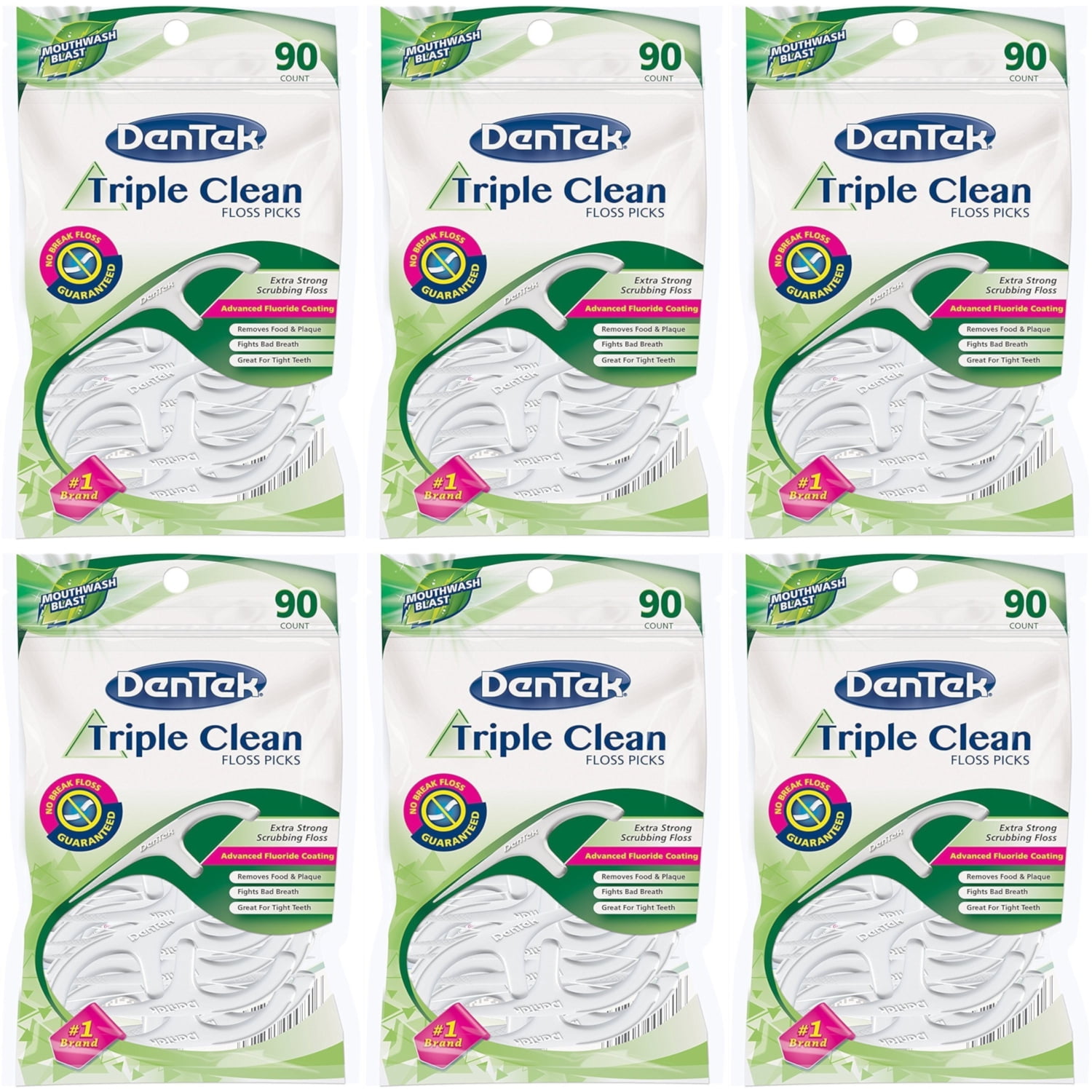 6 Pack DenTek Triple Clean Floss Picks, 90 count each - Walmart.com ...
