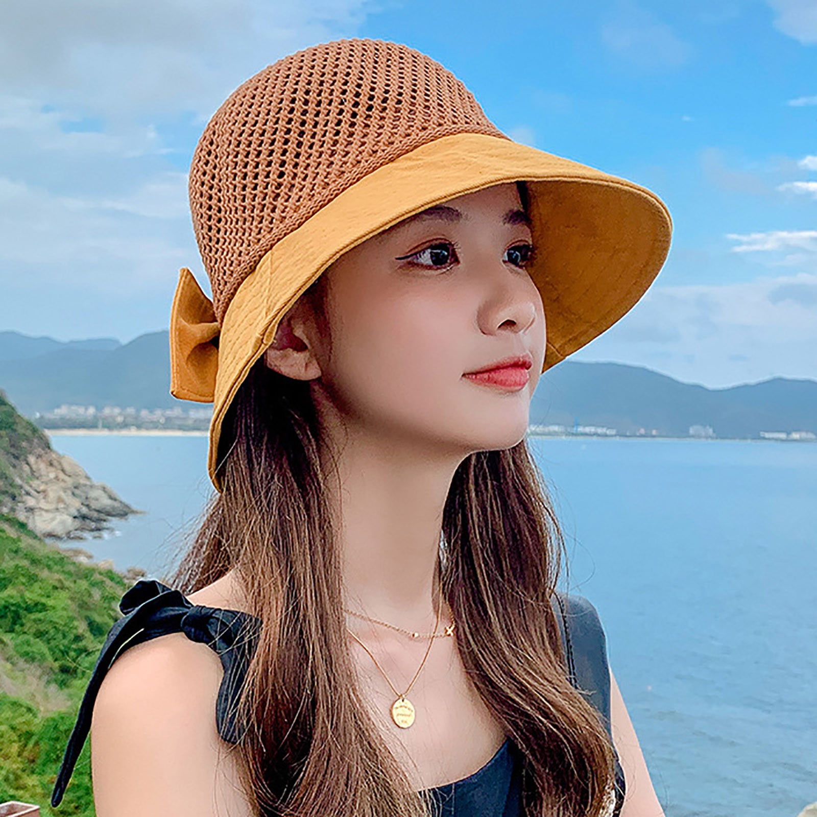 Lolmot Women's Bow Sun Hat Wide Brim Foldable Soft Disk Beach Straw Hat ...