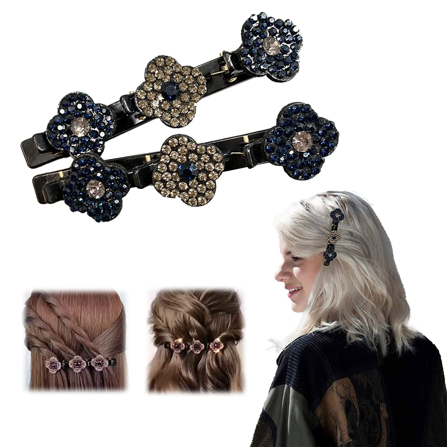 Sparkling Crystal Stone Braided Hair Clips, Rsvelte Hair Clips, Braided ...