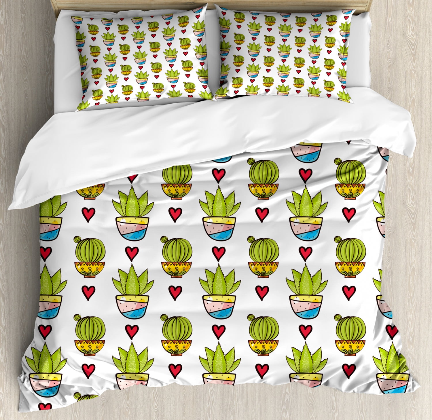 Cactus Duvet Cover Set Queen Size, Illustration of Colorful Desert ...
