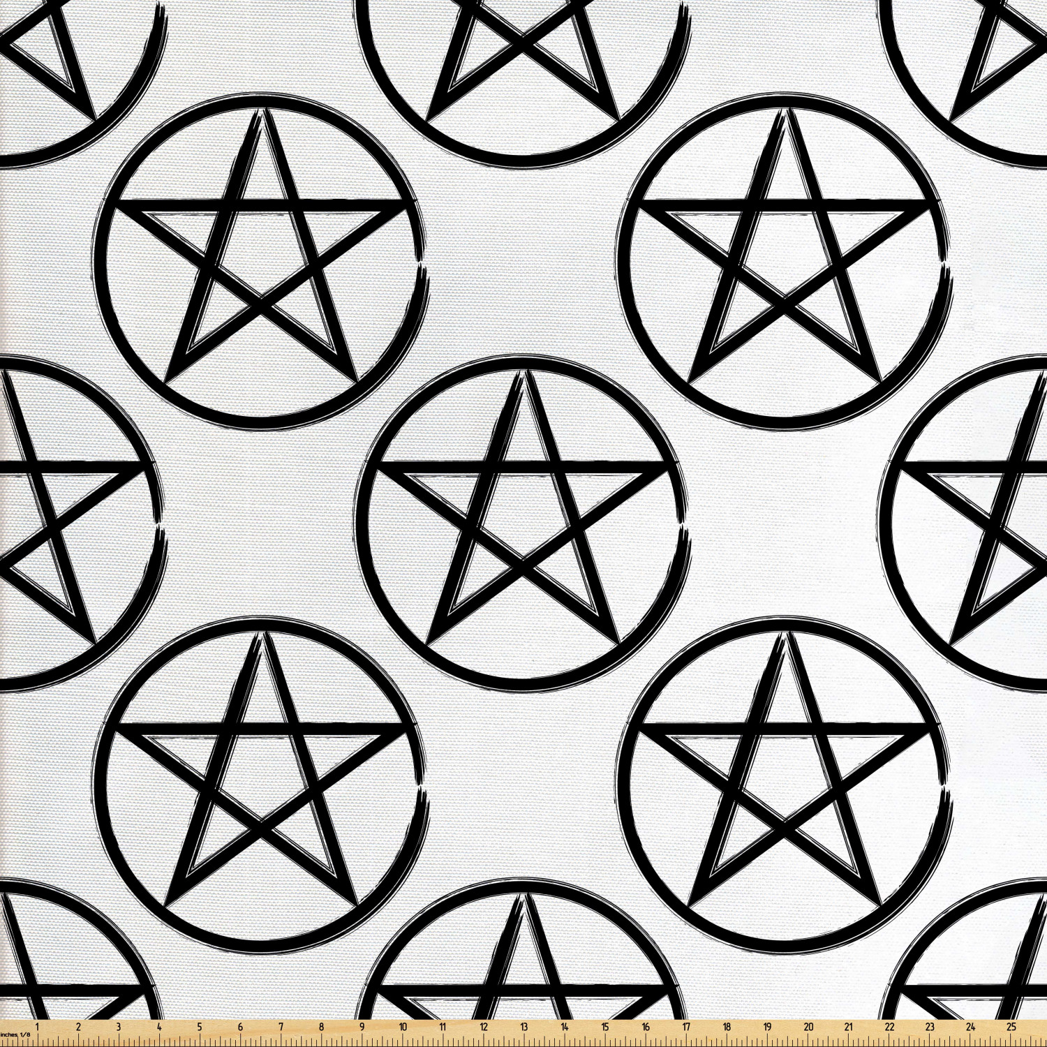 Pentacle Fabric by The Yard, Continuous Pattern of Hand Drawn Pentagram ...