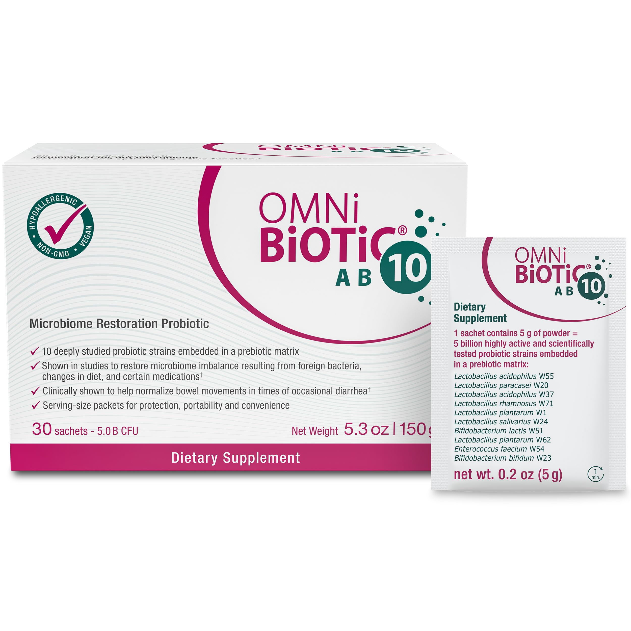 Probiótico Omni BioTic AB 10, vegano, probado clínicamente, paquete de ...