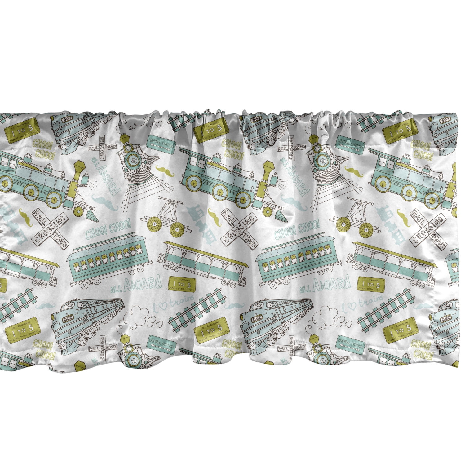Steam Engine Window Valance Pack of 2, Choo Choo Train Boy Pattern Blue ...