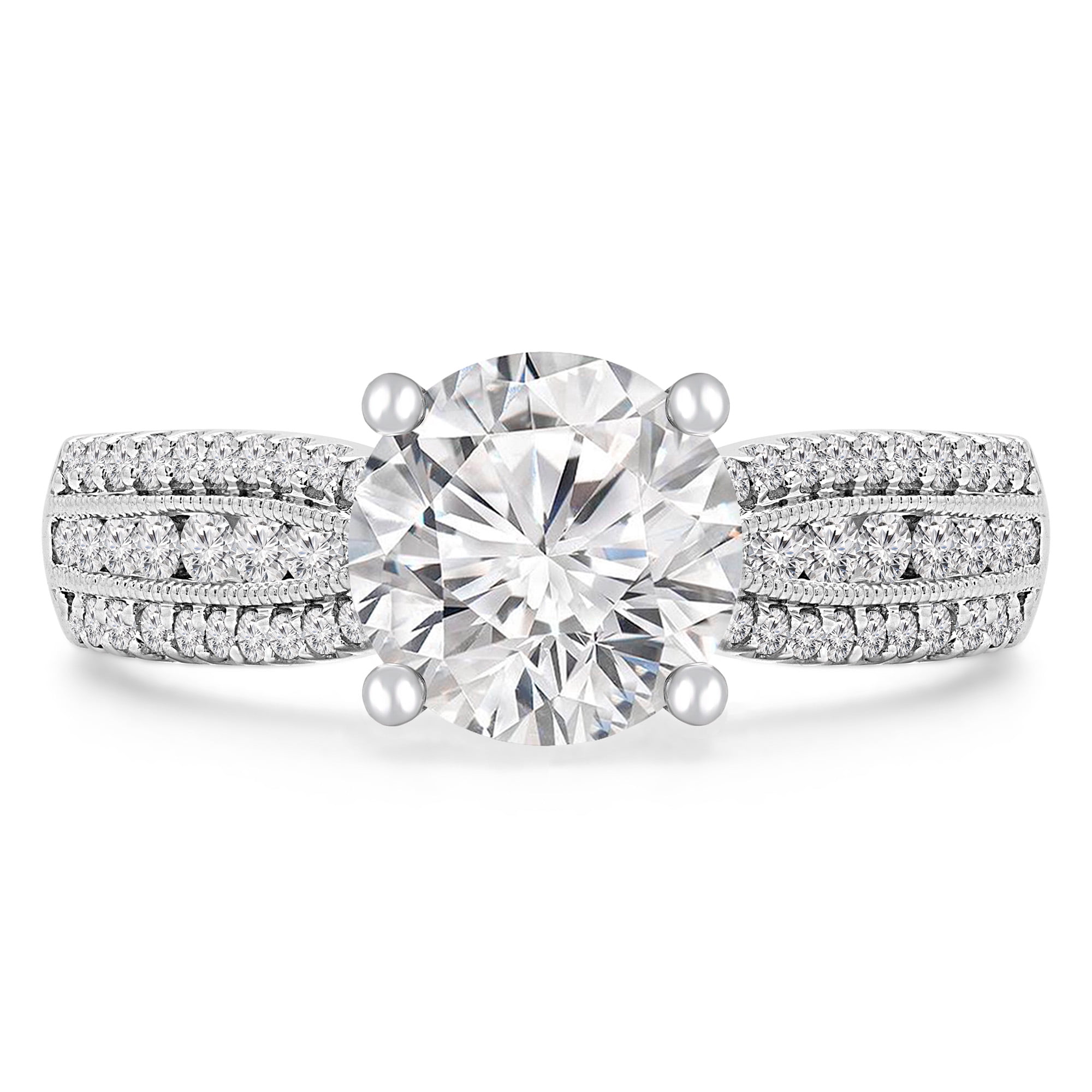 3 1/10 CTW Round Diamond Three-row Taperred Solitaire with Accents ...