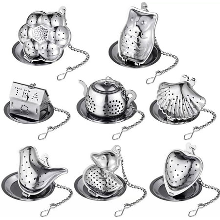 Set of 8 Loose Leaf Tea Infusers with Chain and 8 Drip Trays, 18/8 ...