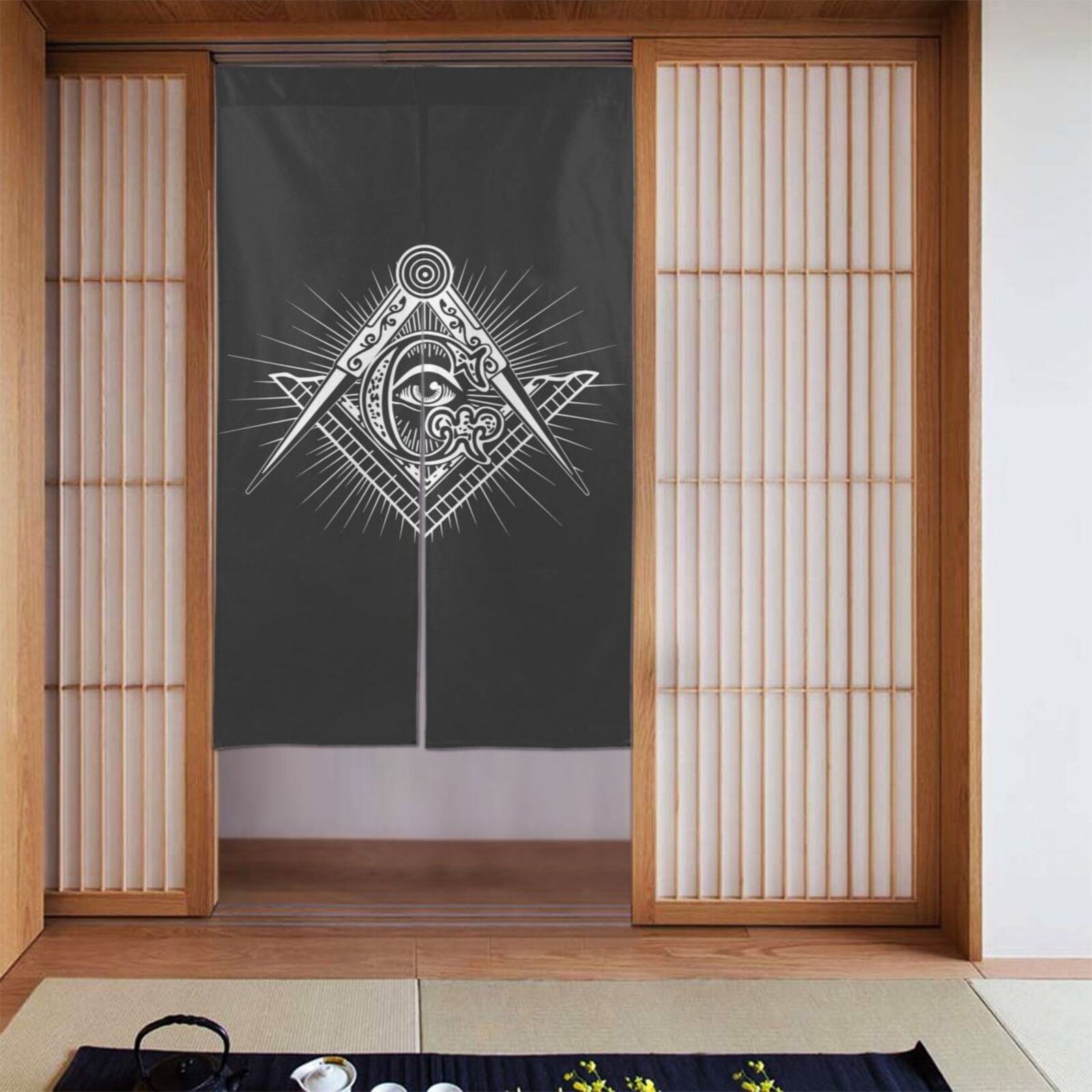 Doorway Drape Split Curtains, Freemason Symbol Mason Room Divider ...