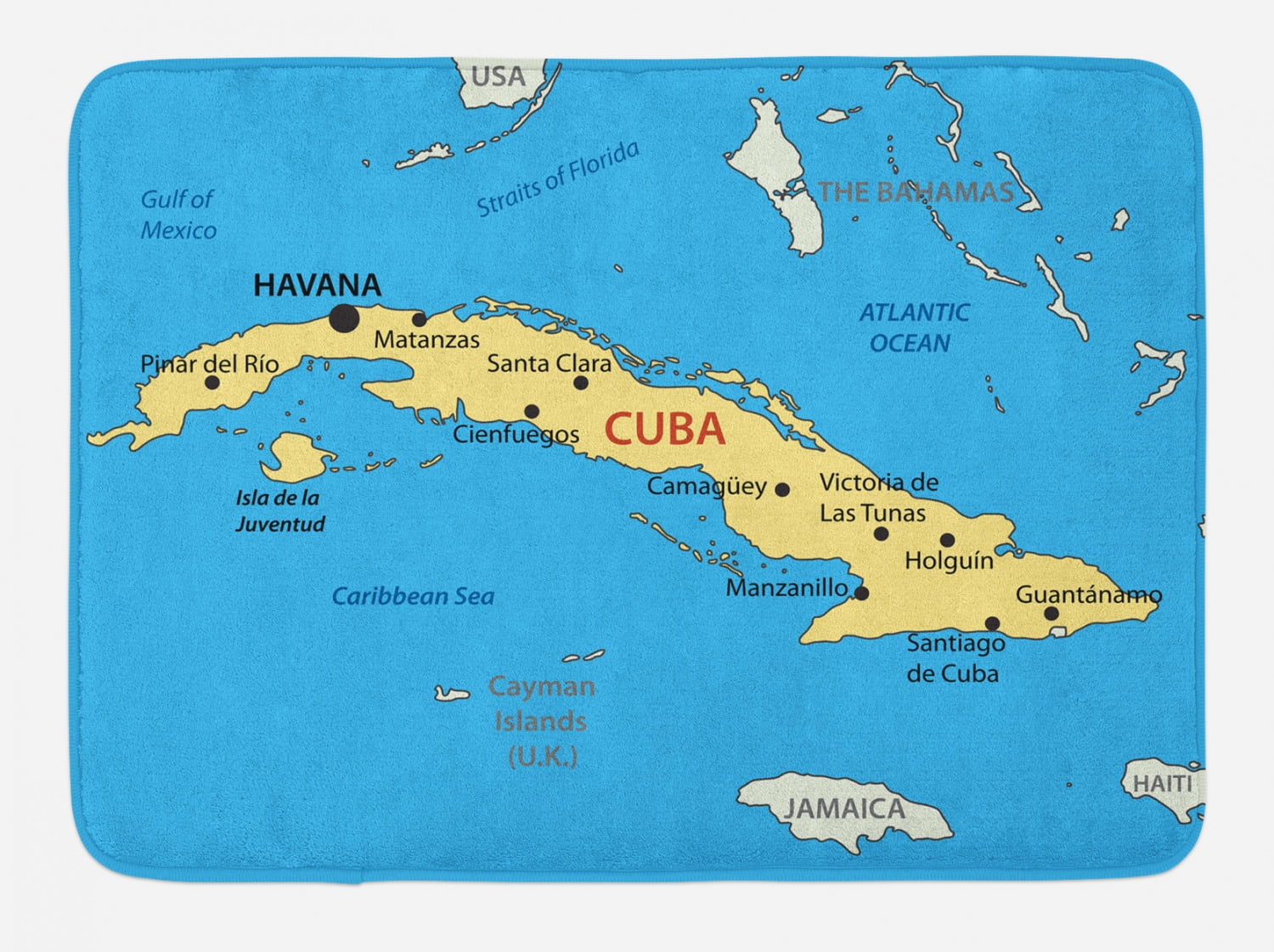 Wanderlust Bath Mat, Republic of Cuba Modern Geographical Island ...