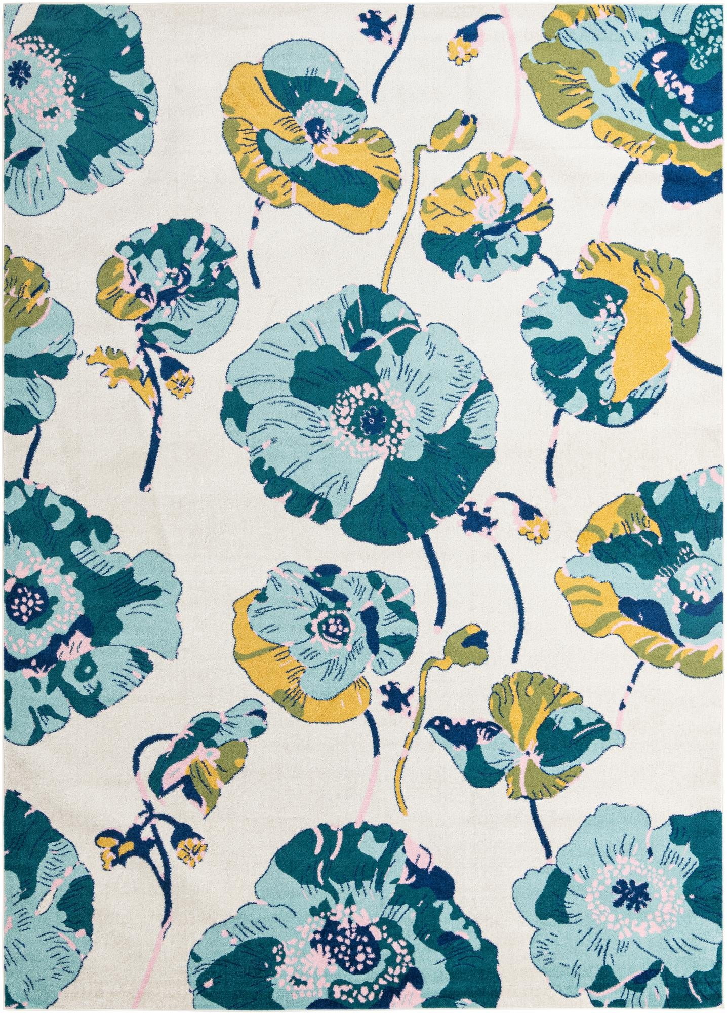 Rugs.com Bloom Collection Rug – 10' x 14' White Medium-Pile Rug Perfect ...