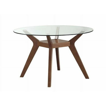 Vance Collection Kitchen Round Dining Table, Modern Glass Top Chrome ...