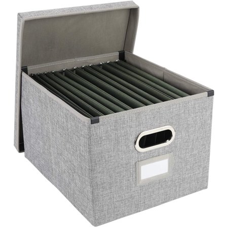 Collapsible File Storage Box with Lid Desk Filing Organizer Bins with ...