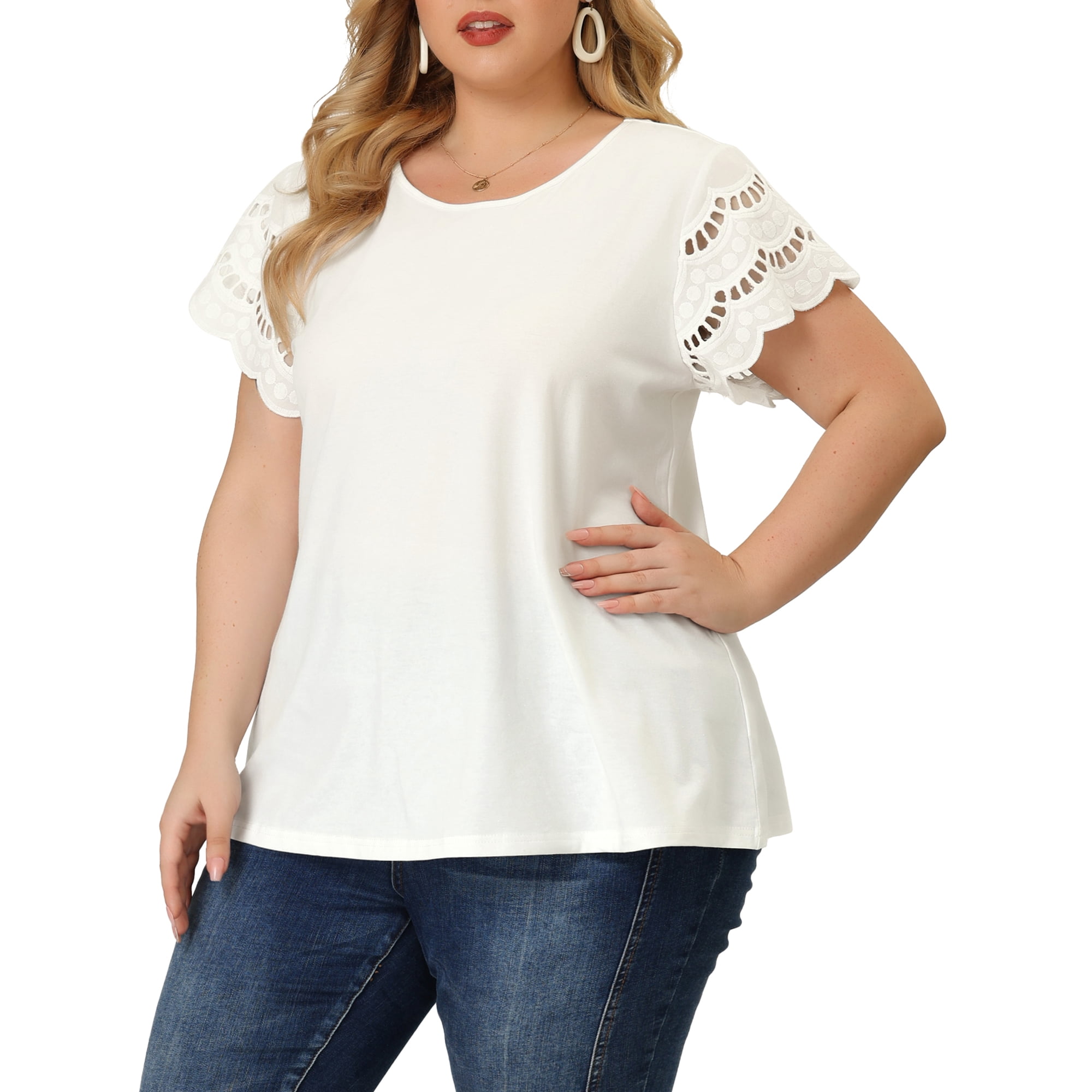 Click here for Agnes Orinda Womens Plus Size Tops Lace Panel Holl... prices