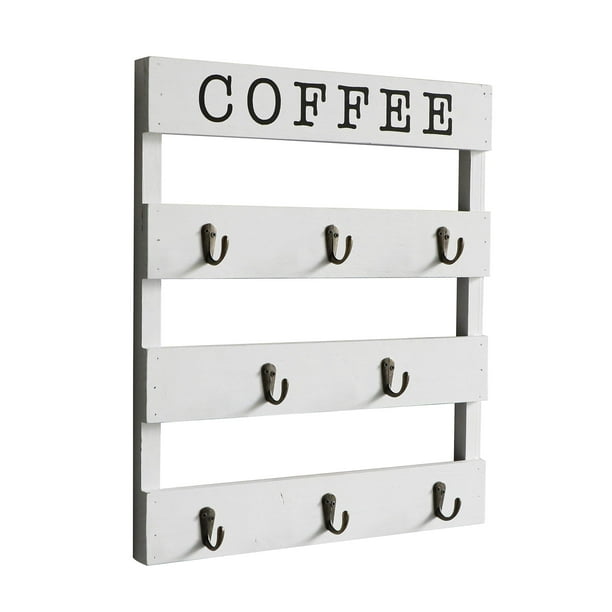 Arikago Solid Wood Coffee Mug Holder Wall Mounted, Rustic Cup Rack with ...