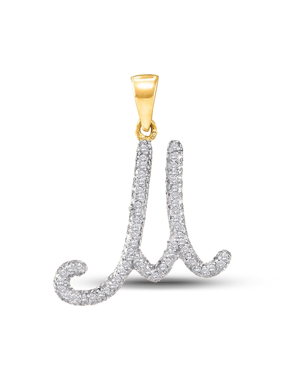 L U DIAMONDS 10k Yellow Gold Diamond M Initial Letter Pendant 1/6 Ctw ...