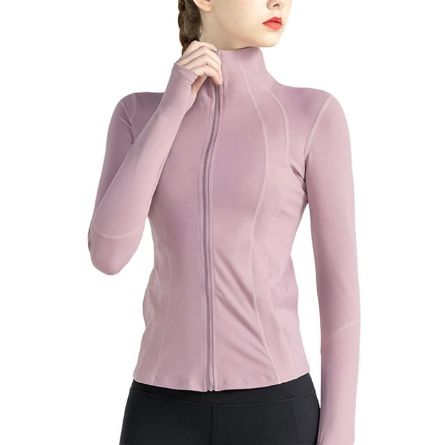 Women's Full Zip Up Running Track Jacket Long-sleeved Yoga Sportswear ...