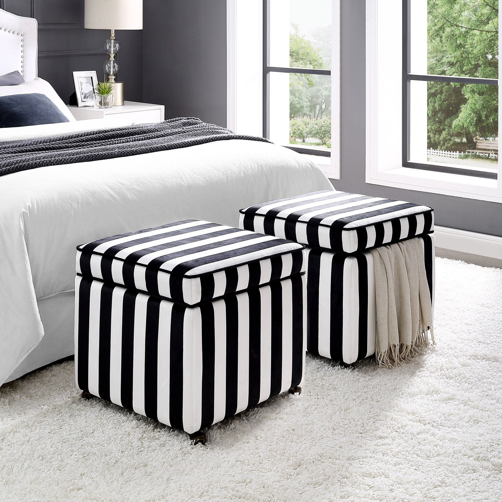 Inspired Home Sophie Velvet Storage Ottoman Cube