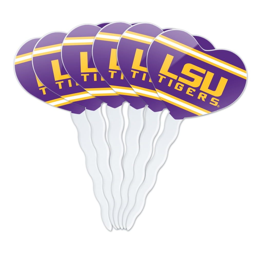 LSU Wordmark with Jersey Stripes Heart Love Cupcake Picks Toppers ...