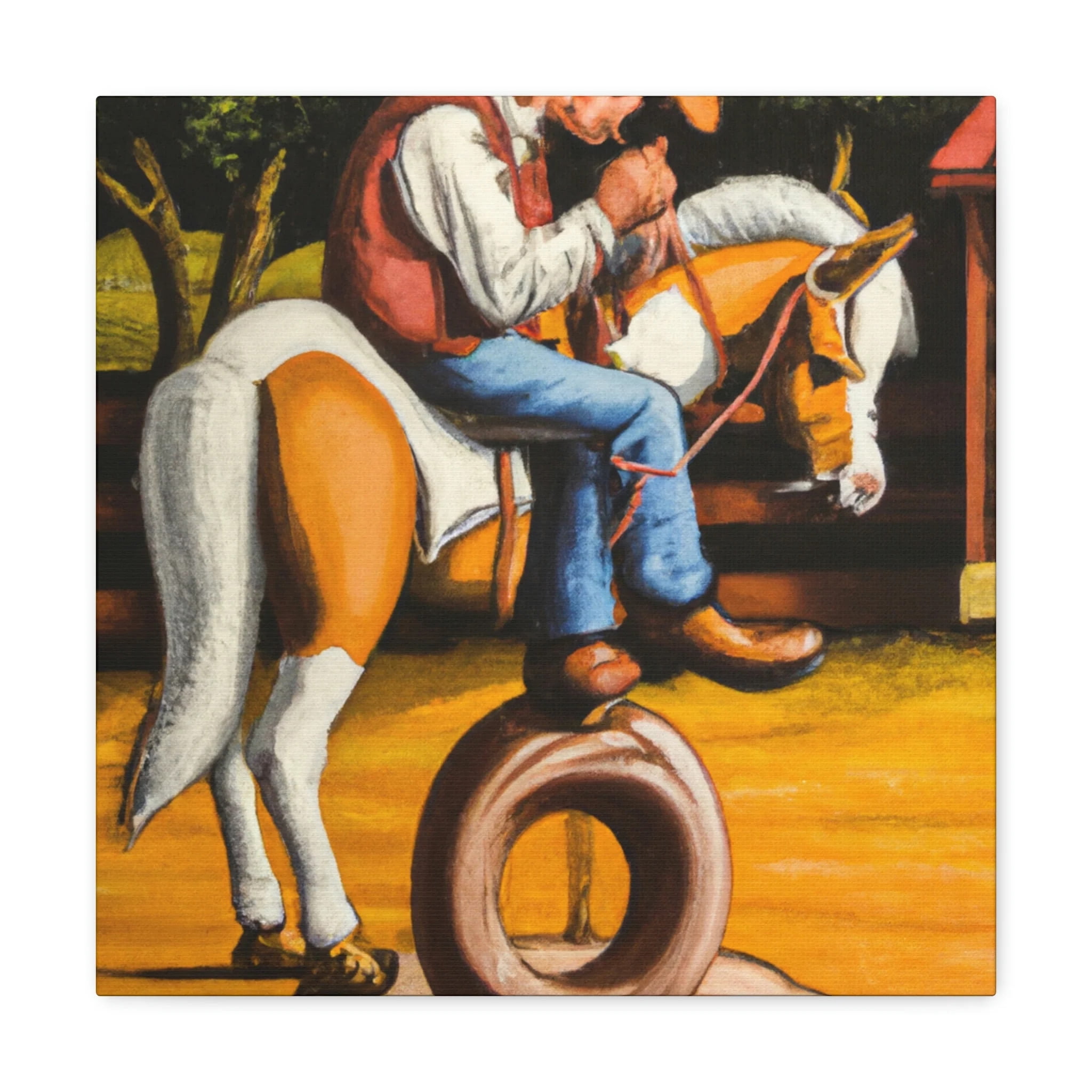 Old Hitching Post Scene - Canvas - Walmart.com