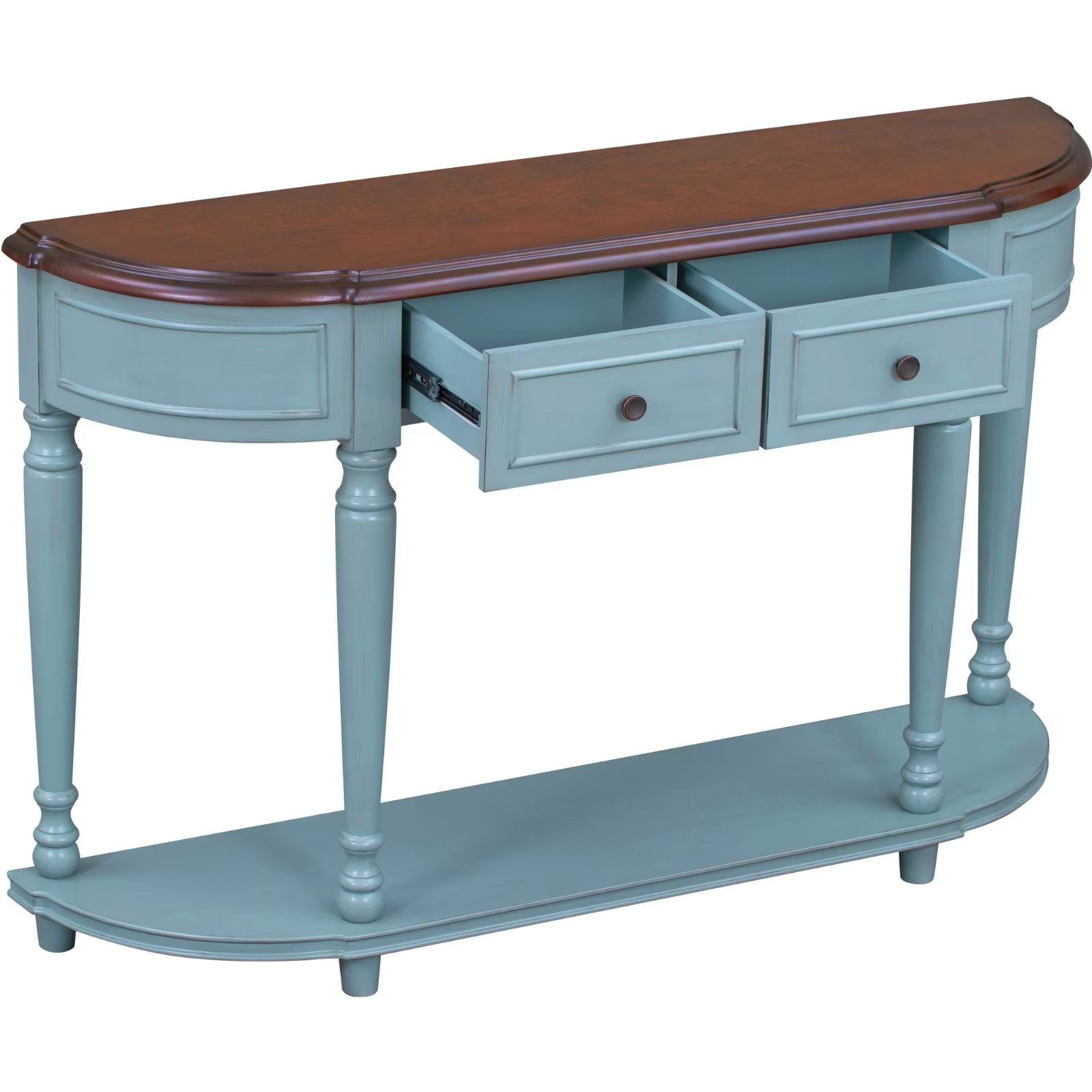 Retro Curved Console Table with Open Style Bottom Shelf and 2 Drawers ...