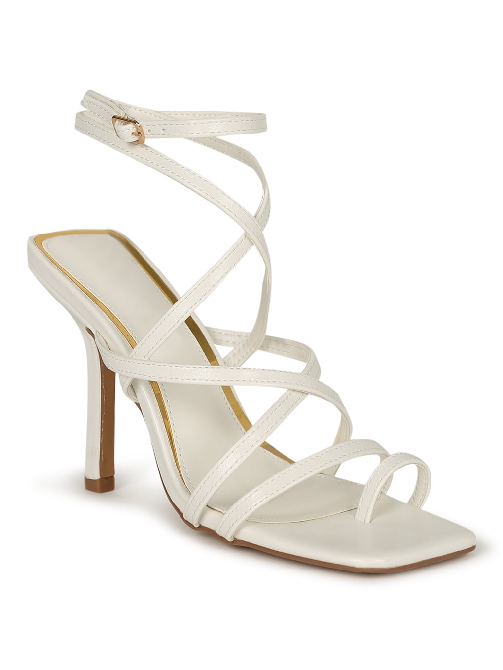 Liliana Double Square Split Toe Strappy Heels 20292 - Walmart.com