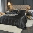 Romantic Ruffle Satin Silk Duvet Cover Twin Size Black Luxury Solid ...