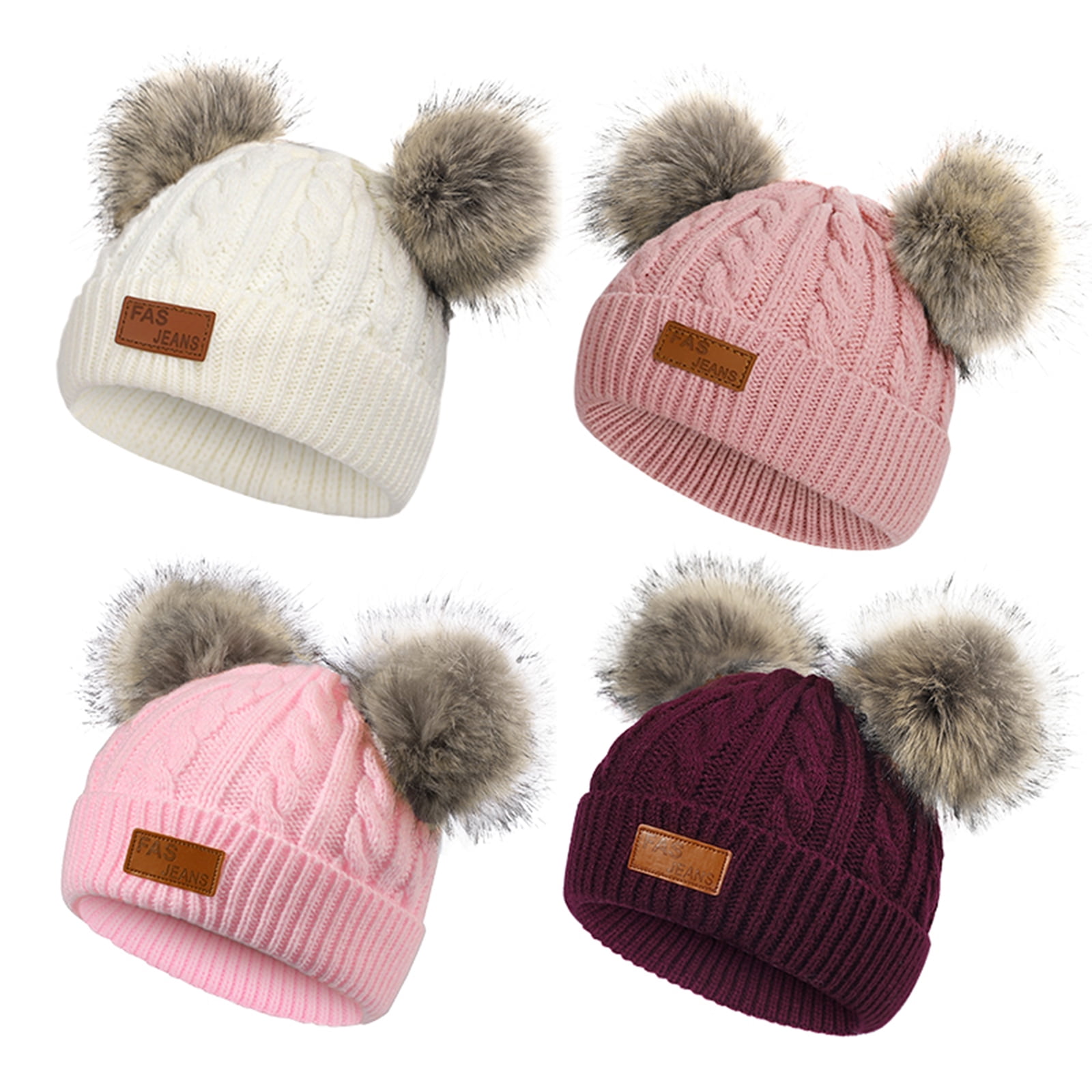 American Trends Baby Beanie Double Pom Pom Hat Kid Toddler Beanies Knit ...