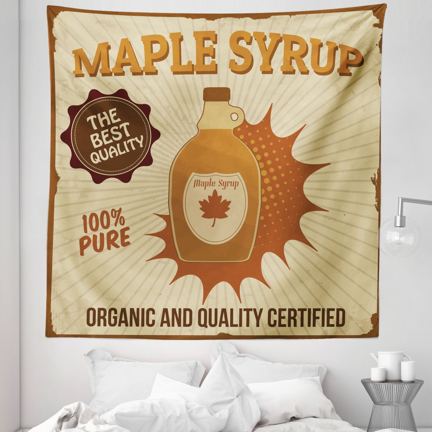 Retro Tapestry, Maple Syrup Ad with Grunge Effect Worn out Background ...