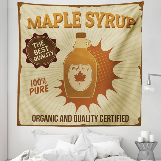 Retro Tapestry, Maple Syrup Ad with Grunge Effect Worn out Background ...