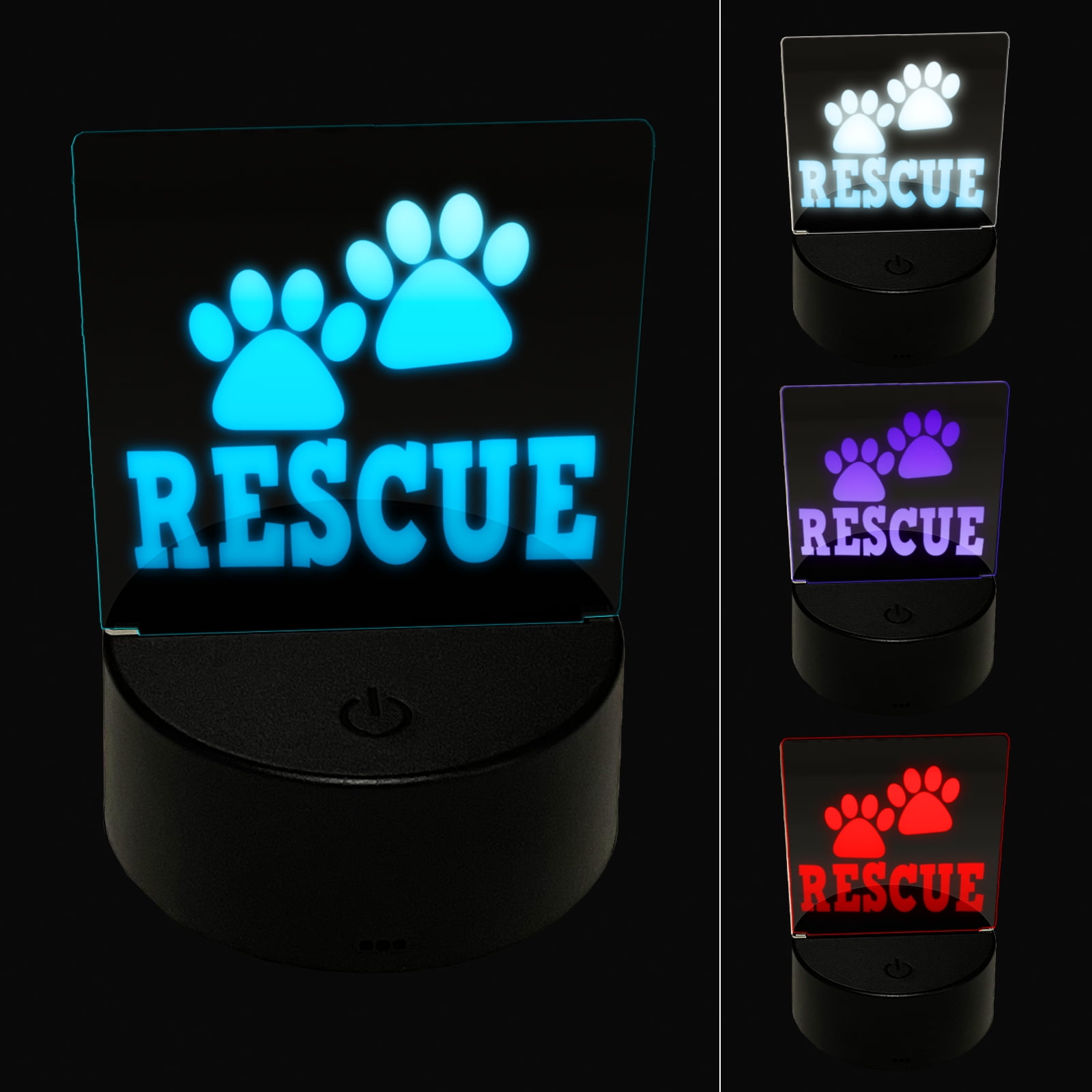 Rescue Cat Dog Paw Print LED Night Light Sign 3D Illusion Desk ...