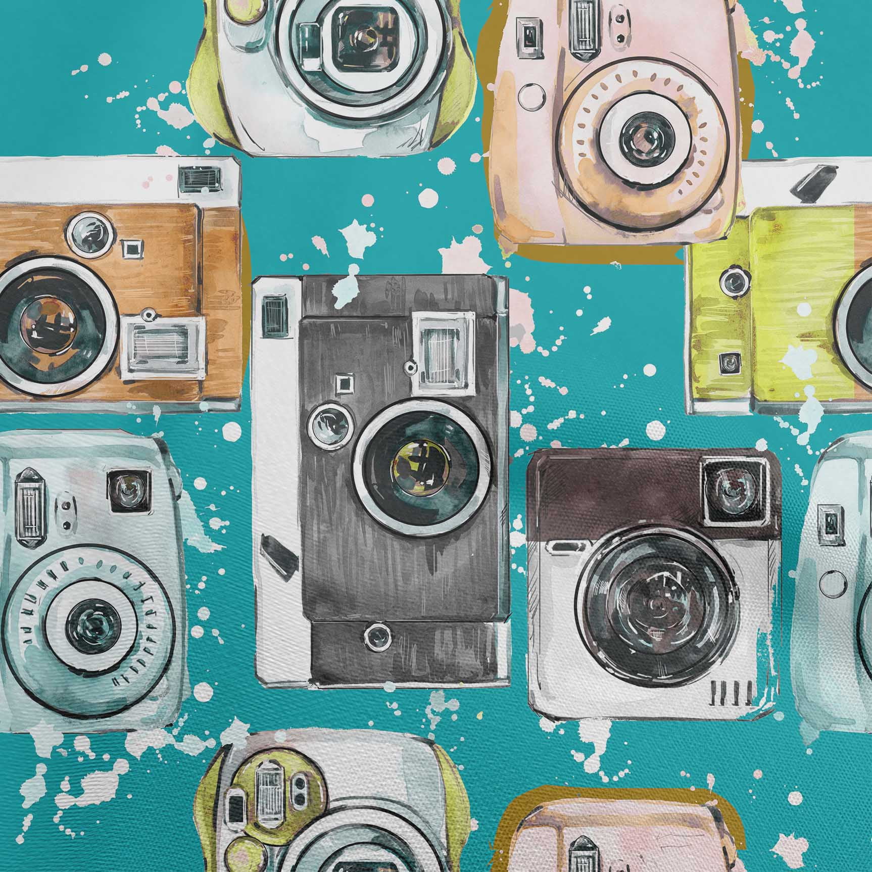 oneOone Velvet Teal Green Fabric Camera Pattern Sewing Material Print ...