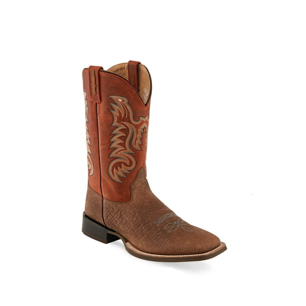 Old West Brown/Burnt Red Mens Leather 9in Cowboy Boots 12EE - Walmart.com
