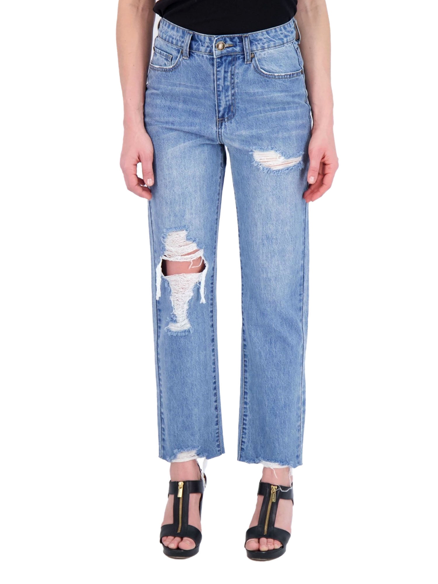 Gogo Jeans Juniors Straight Leg Jean with Knee Cutout - Walmart.com