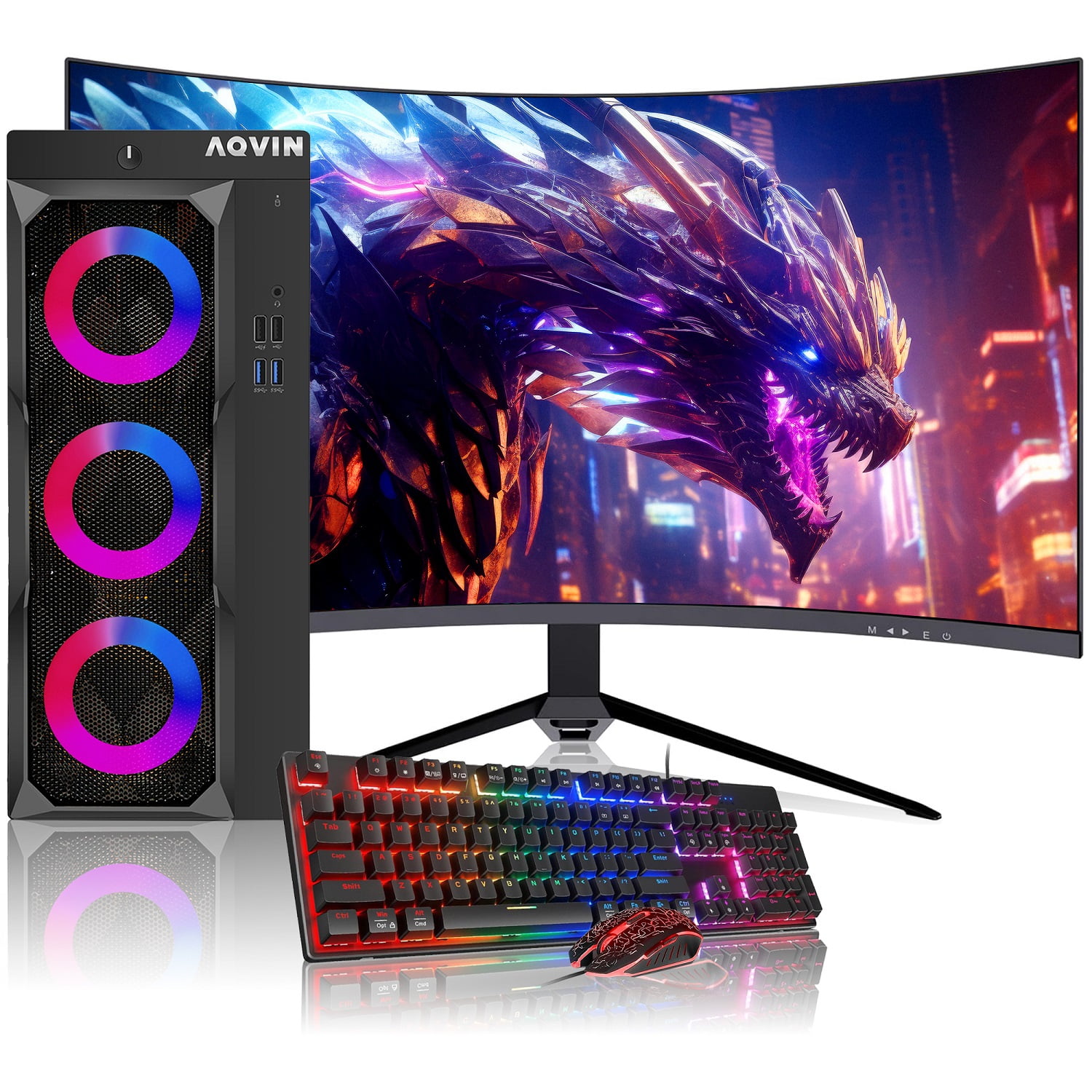 Restored AQVIN Prebuilt LuminaRingsRGB Gaming PC Desktop 4GB 32GB DDR4 ...