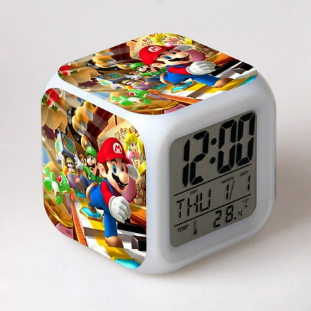 Super Mario Colorful Alarm Clock Color Changing Square Digital Alarm ...