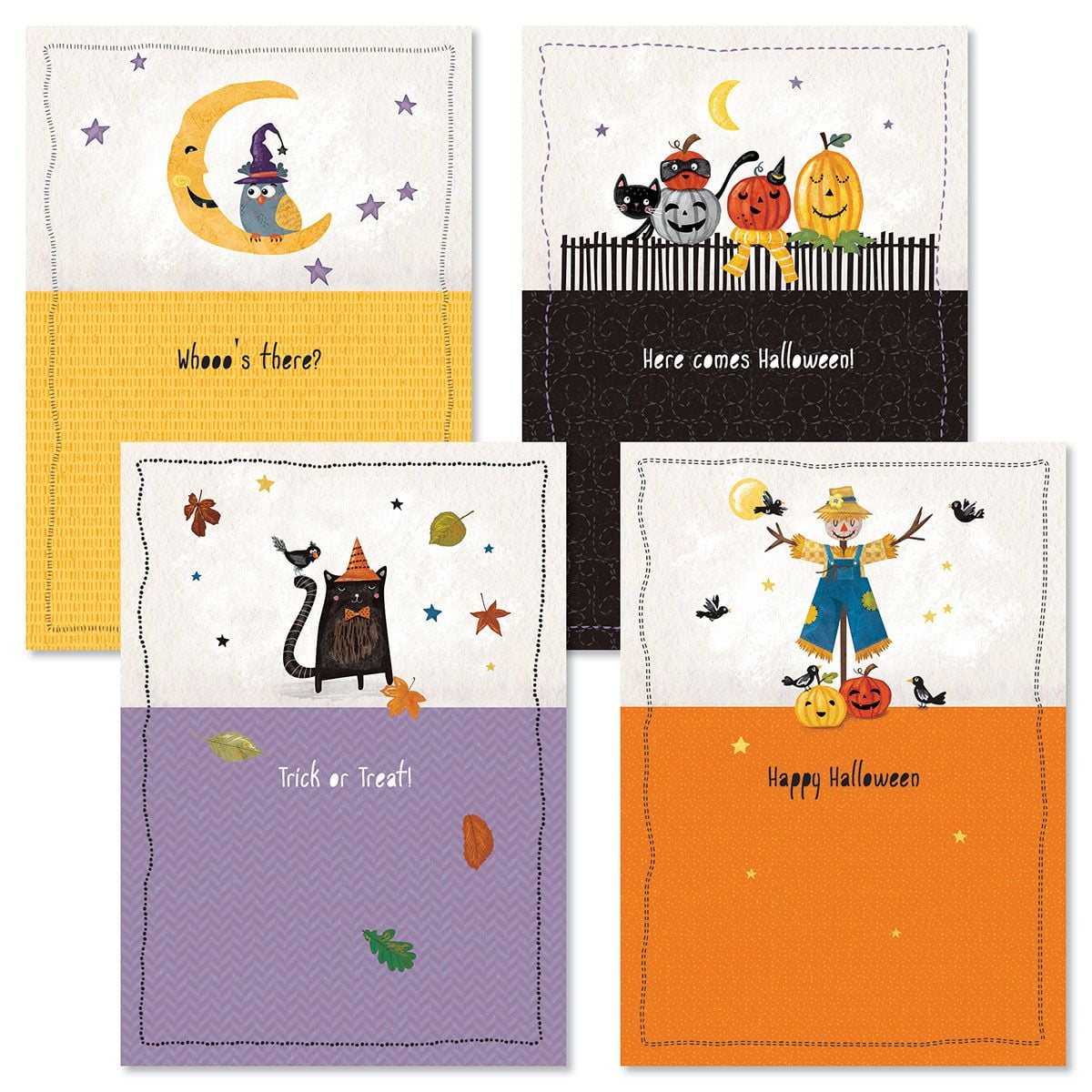 Charmer Halloween Cards - Set of 8 with 4 Designs, Envelopes Included ...