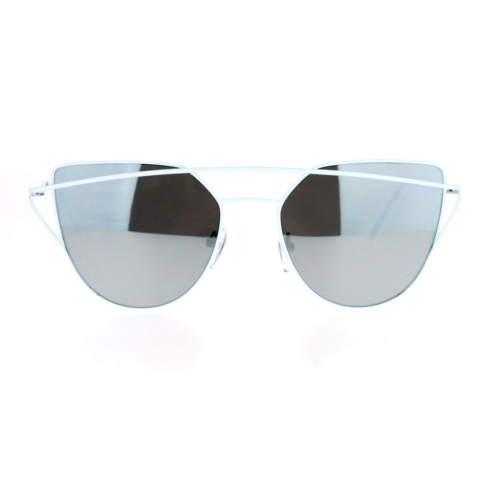 Sa106 Mirror Unique Color Double Wire Brow Cat Eye Sunglasses White